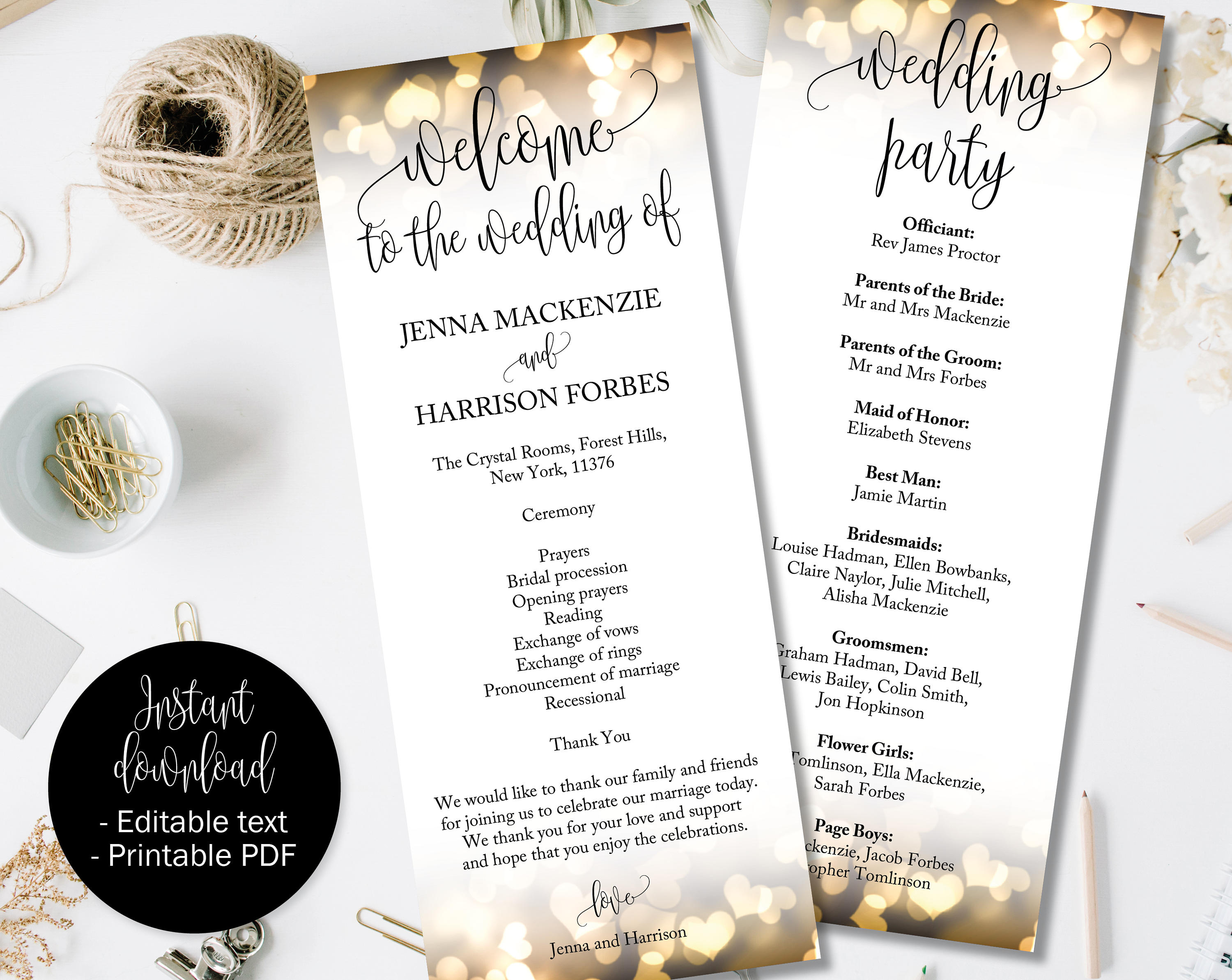 Gold Wedding Day Program Template Gold Hearts Wedding - Etsy UK