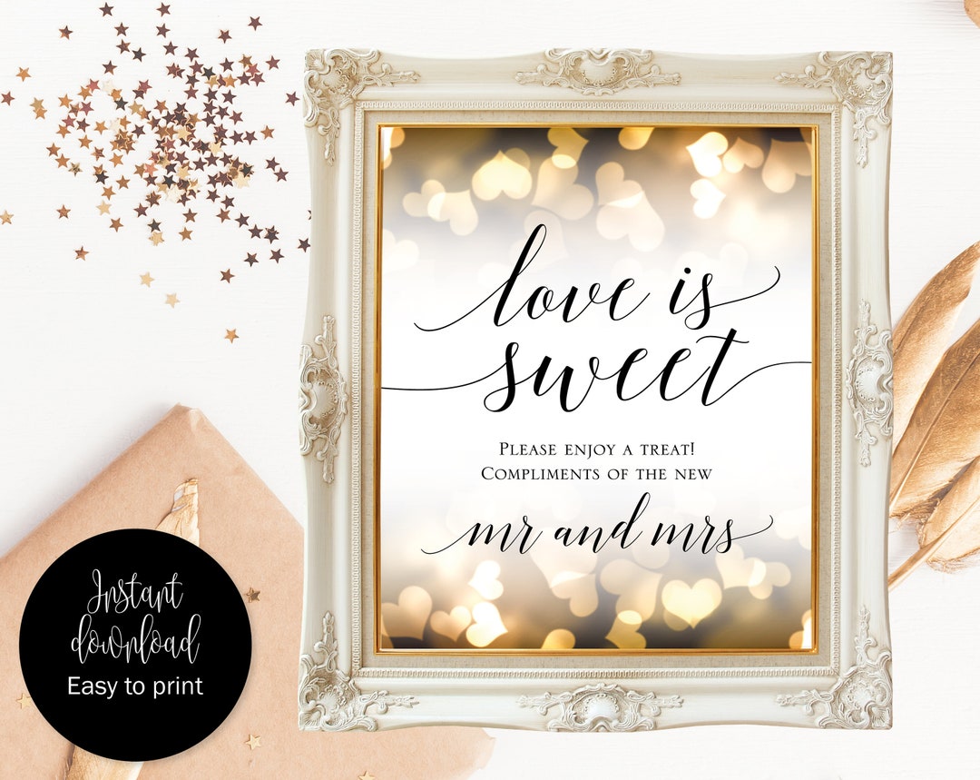 Wedding Love is Sweet Sign, Love is Sweet Printable, Gold Wedding Sign ...