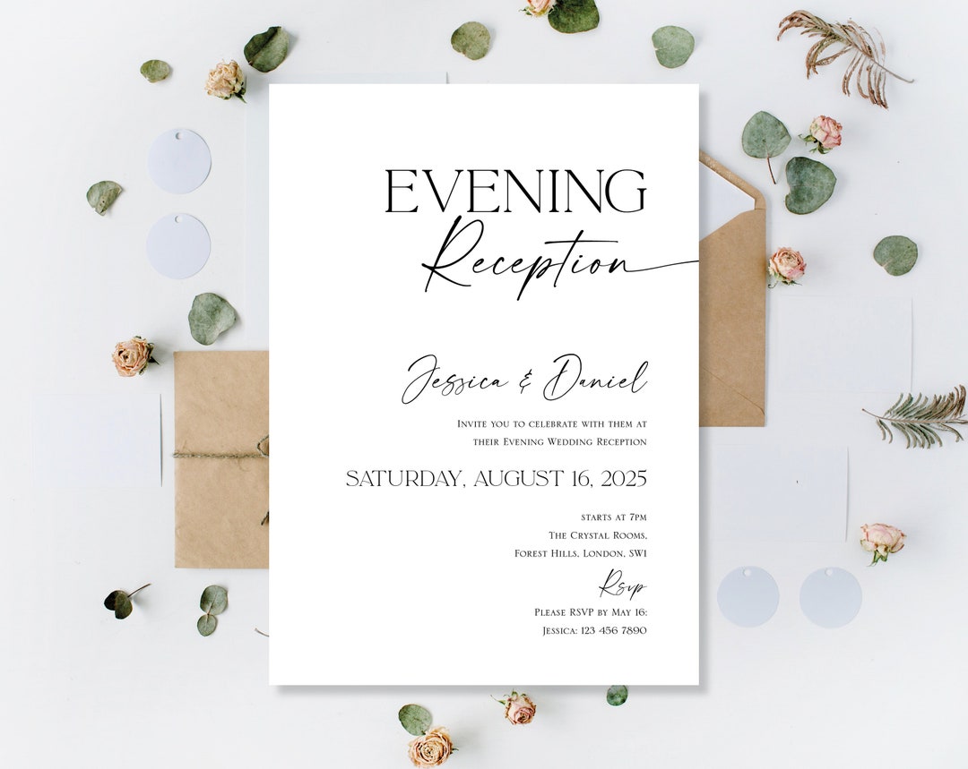Printed Evening Night Time Wedding Reception Party Invitations Invites ...