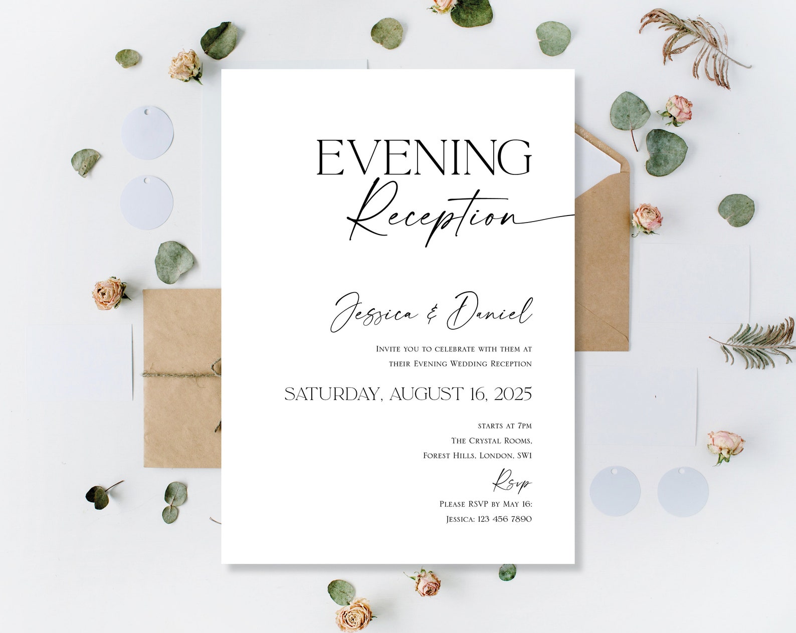Printed Evening Wedding Reception Night Time Party Invitations Invites ...