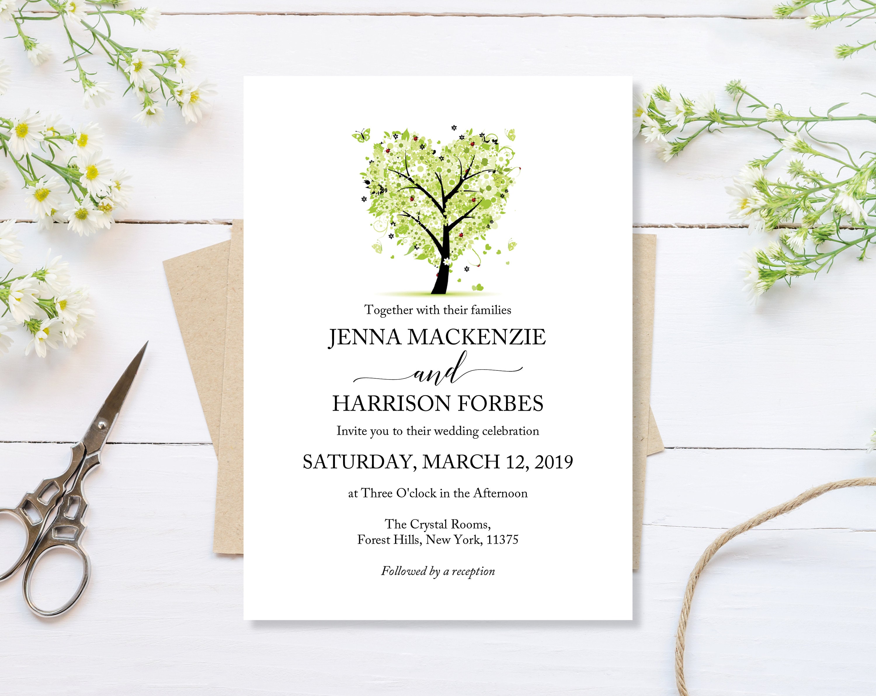 Printed Wedding Invitation Summer Love Tree Wedding Invite | Etsy UK