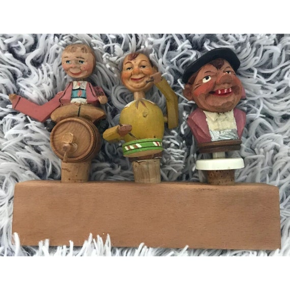 Vintage German Hand Carved Wood Bottle Stop Corks Set 3 W | Etsy