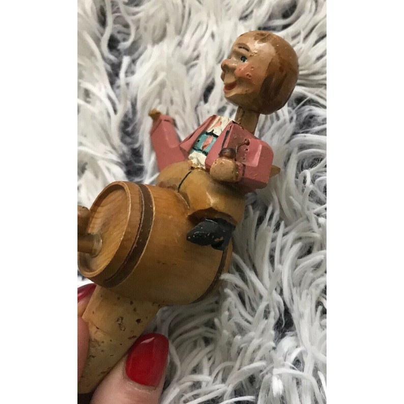 Vintage German Hand Carved Wood Bottle Stop Corks Set 3 W Stand Drummer ...