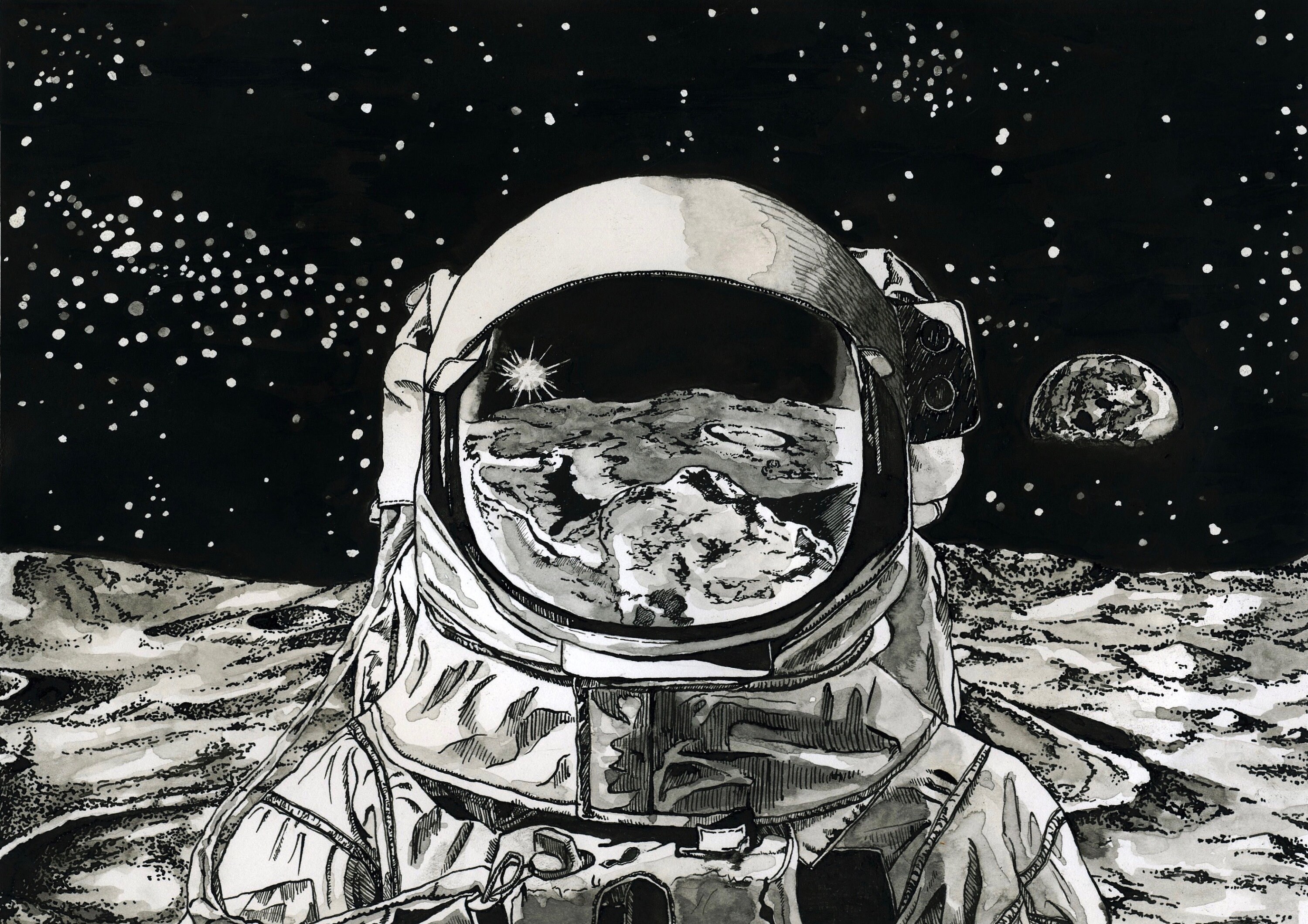 Astronaut Ink Drawing
