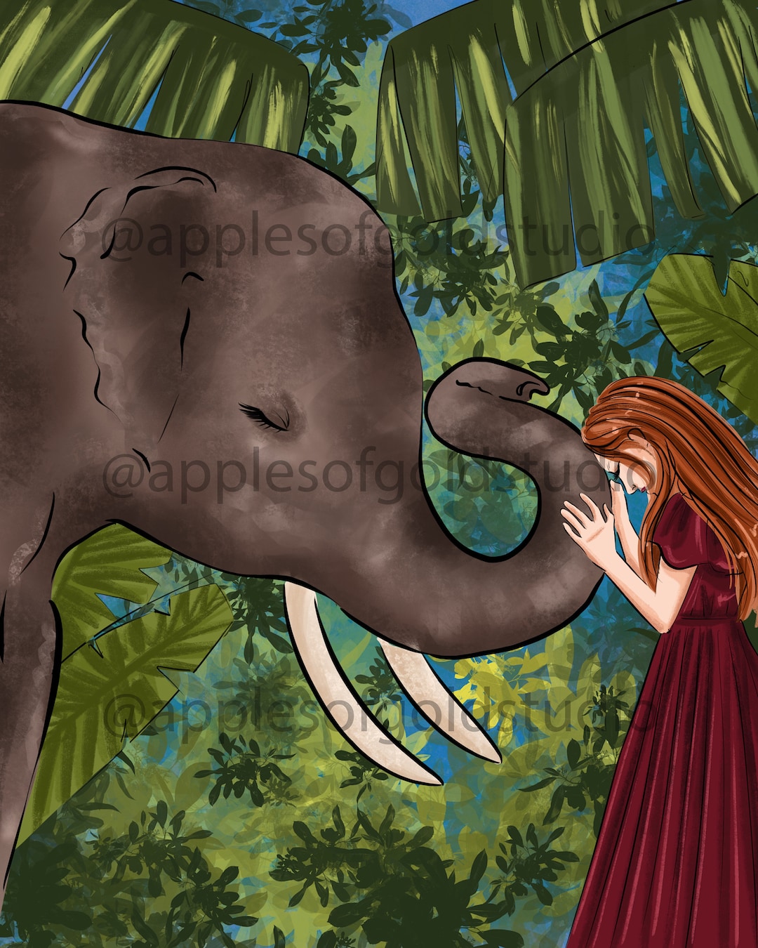 Elephant With Redhead Girl Clip Art- Personal Use Only - Etsy