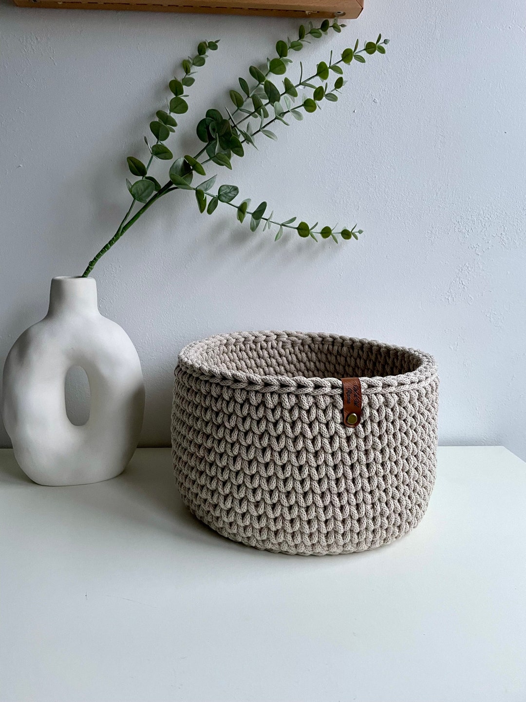 Available Immediately Round Crochet Basket, Crocheted in Modern ...