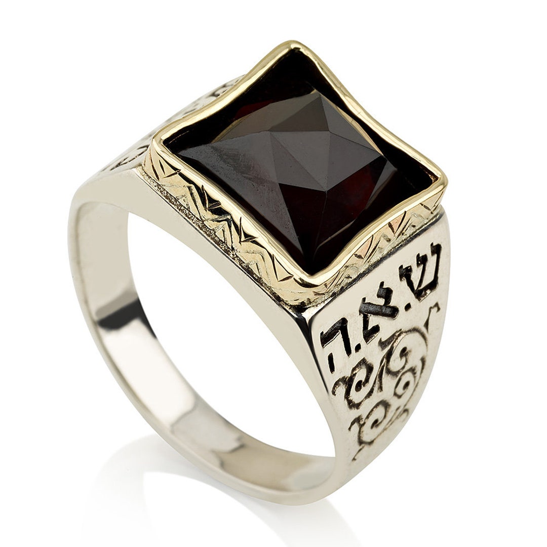 Silver and 14K Gold Kabbalah Men's Ring With Onyx-five Metals for ...
