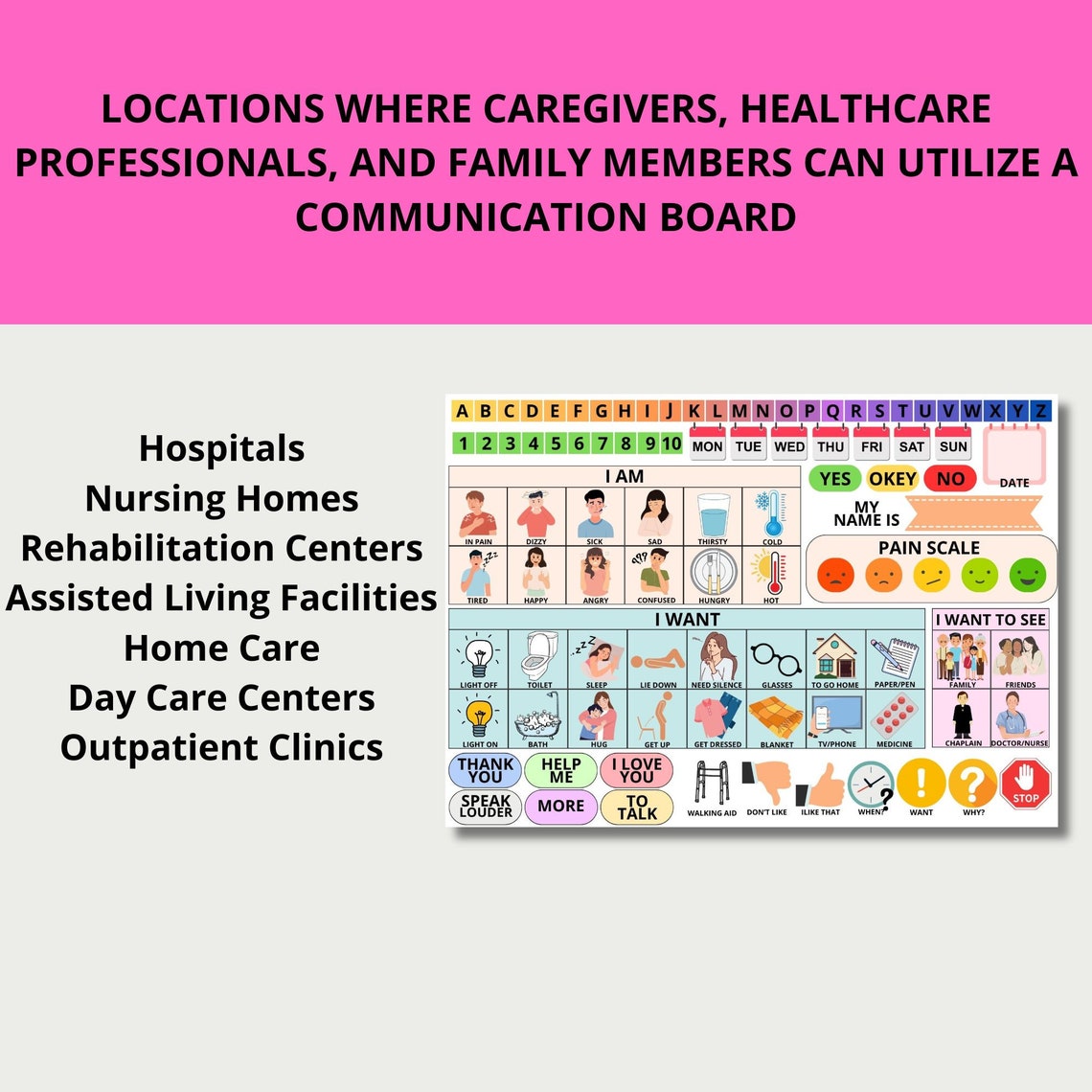 Non Verbal Communication Board for Senior, Visual Aid for Home Care ...