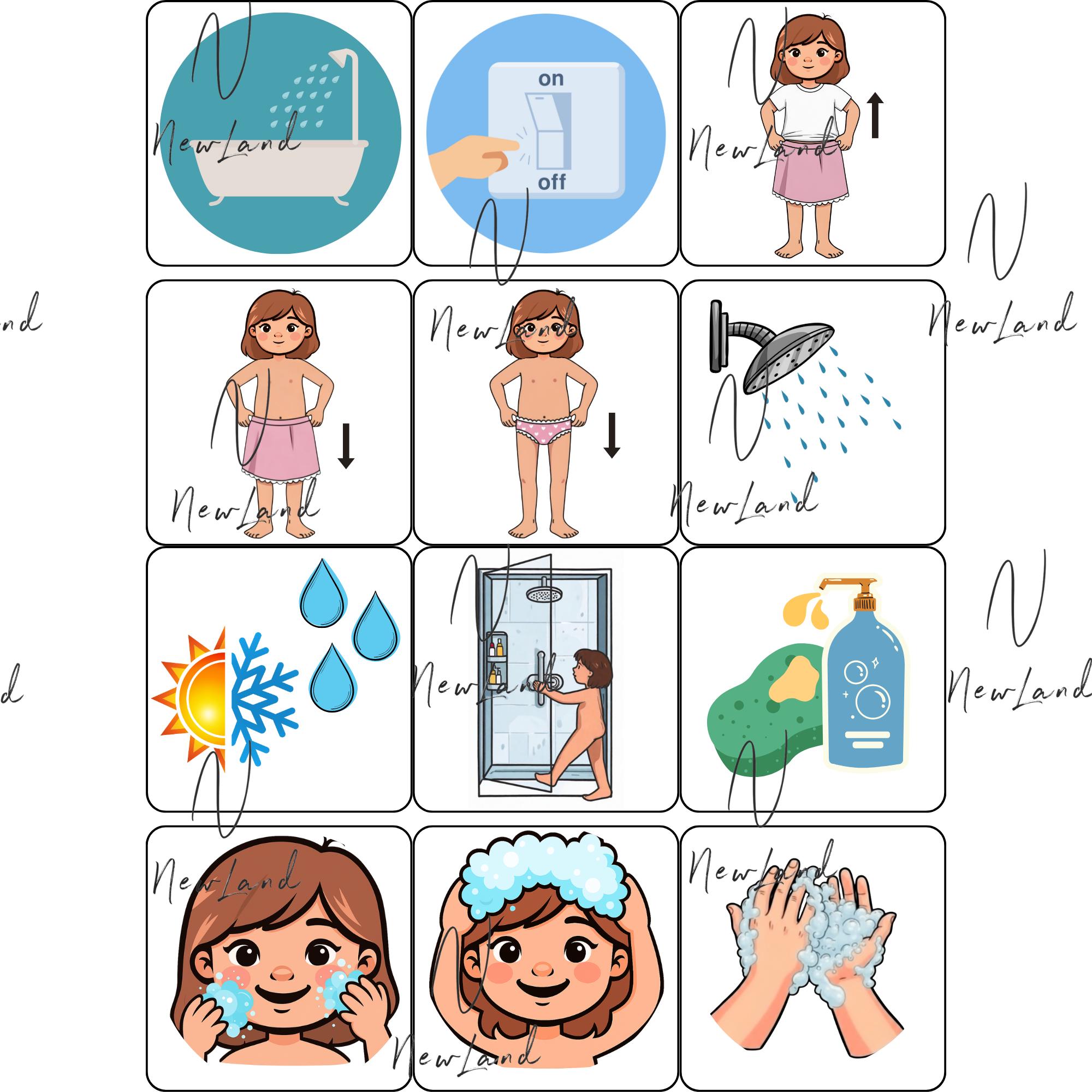 Autism Shower Routine Flashcards for Girls, AAC Communication Visuals ...