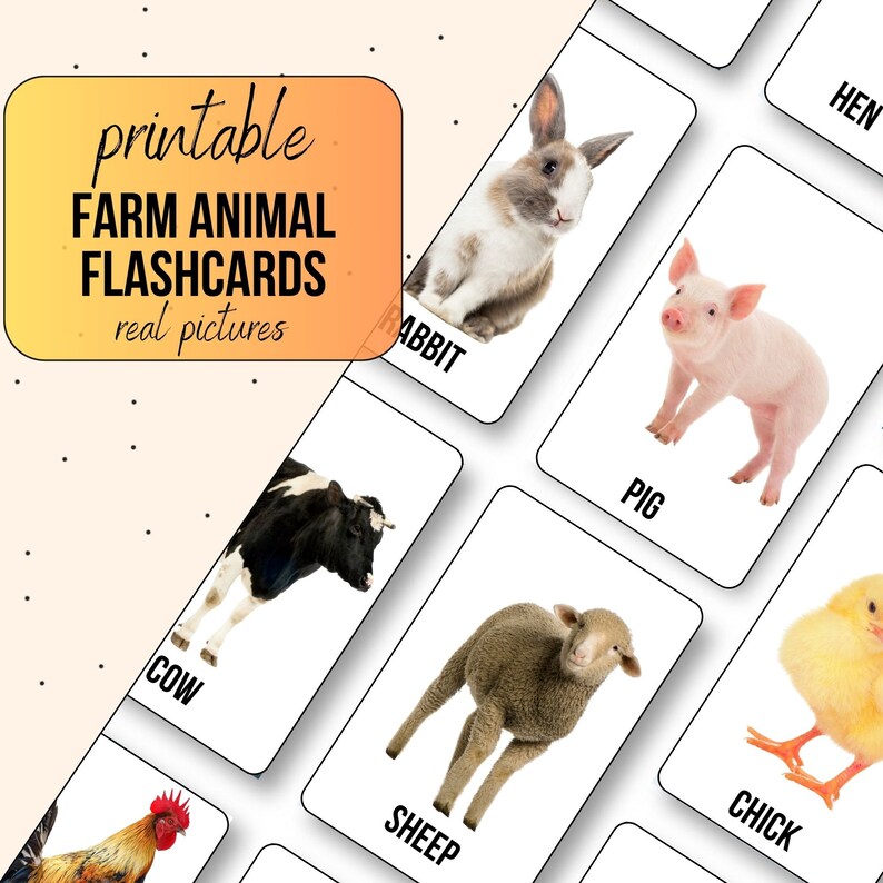 Farm Animal Printable Flashcards Preschool Language Learning Cards for ...
