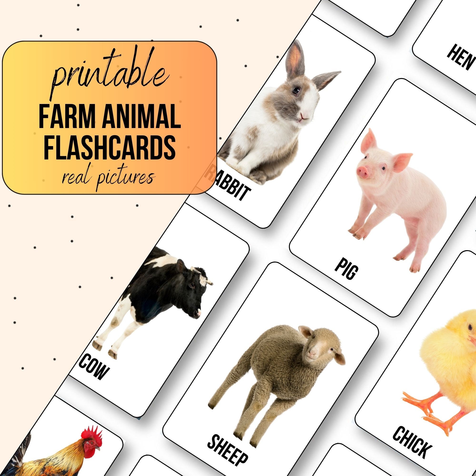Farm Animal Printable Flashcards Preschool Language Learning Cards for ...