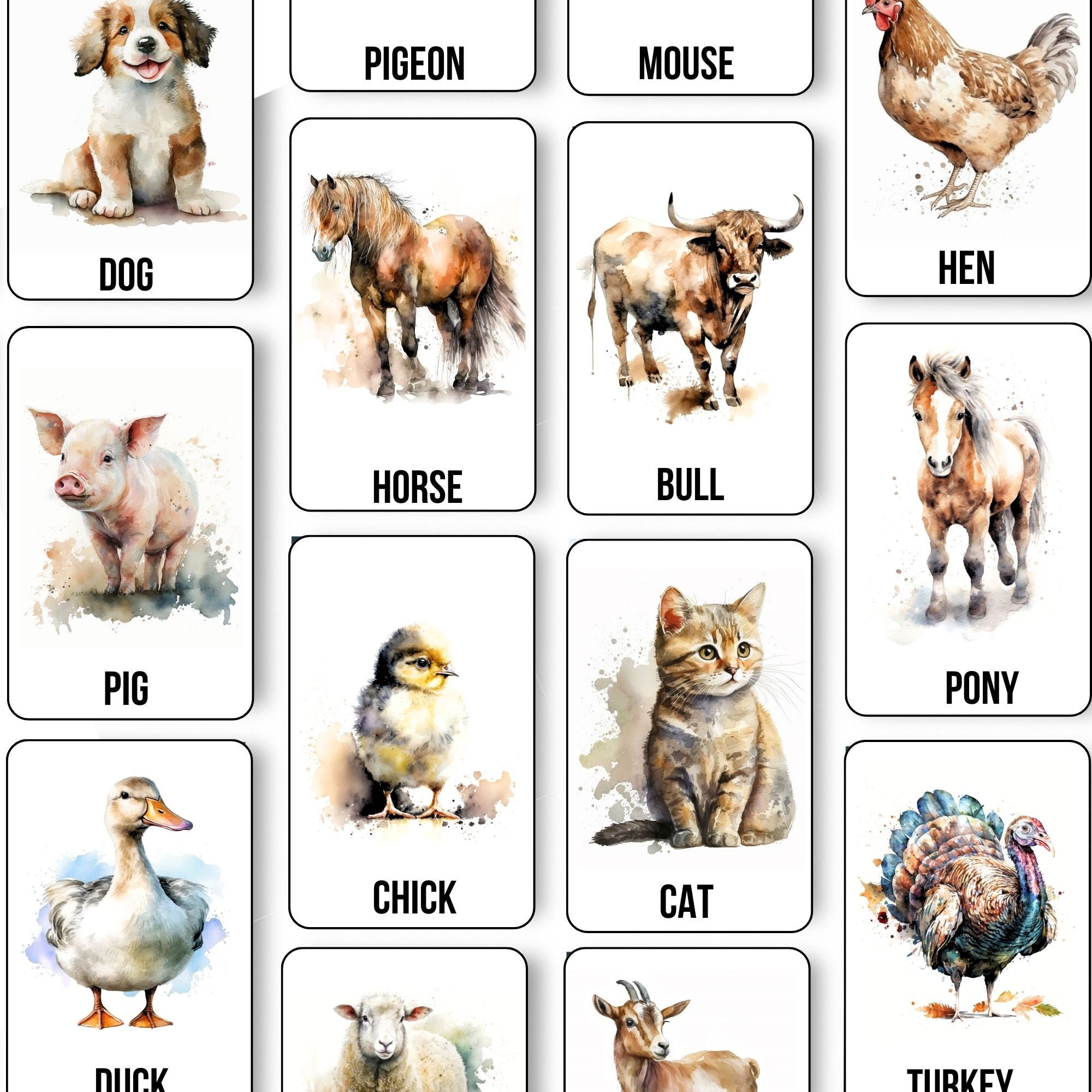 Farm Animal Printable Flashcards Preschool Language Learning Cards for ...