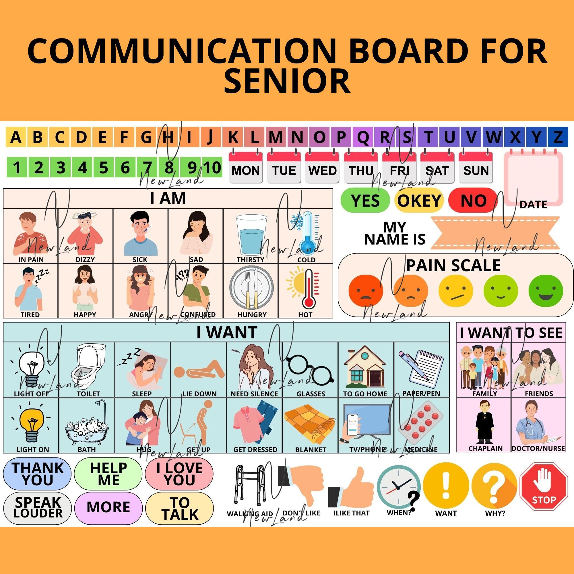 Non Verbal Communication Board for Senior, Visual Aid for Home Care ...