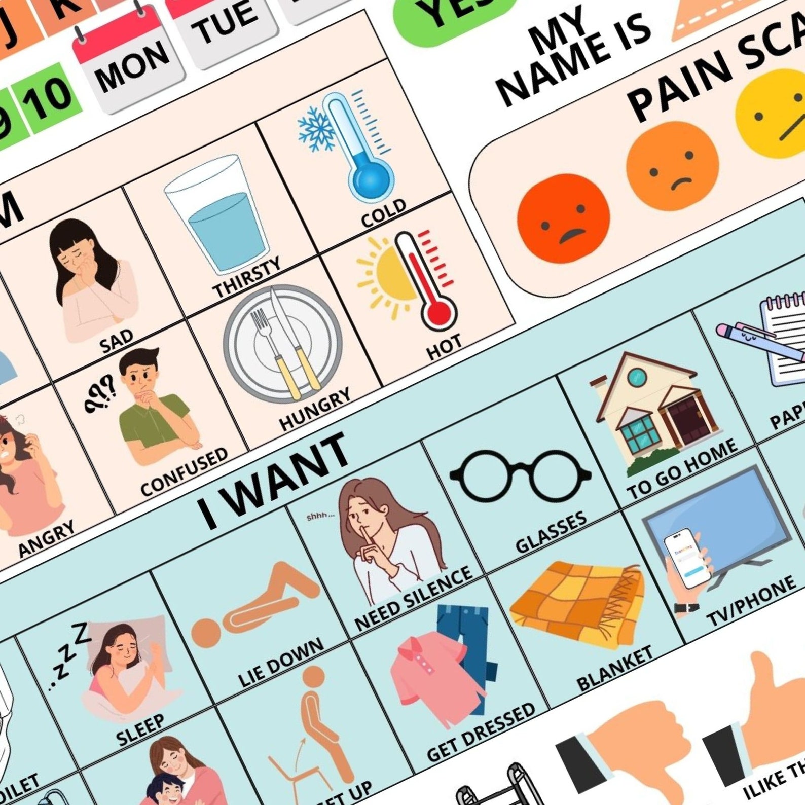 Non Verbal Communication Board for Senior, Visual Aid for Home Care ...