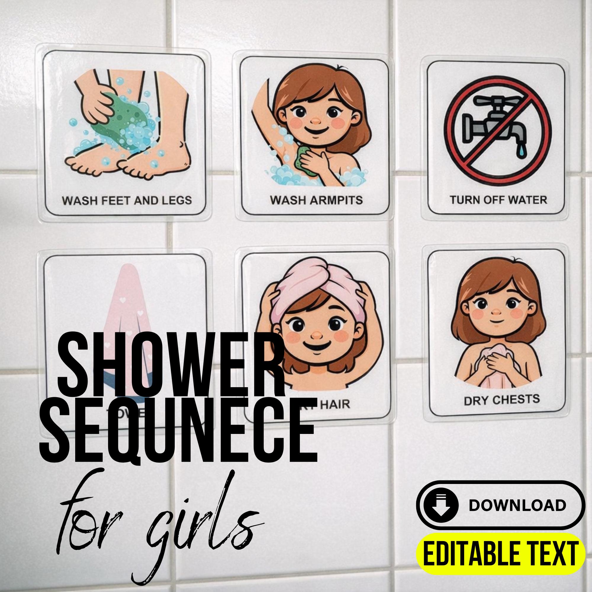 Autism Visual Schedule – Shower Sequnece for Girls (printable Editable ...