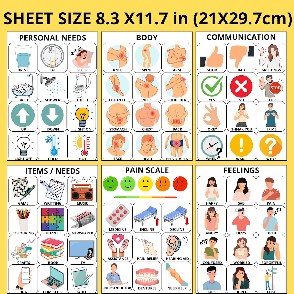 Non Verbal Communication Board for Senior, Visual Aid for Home Care ...