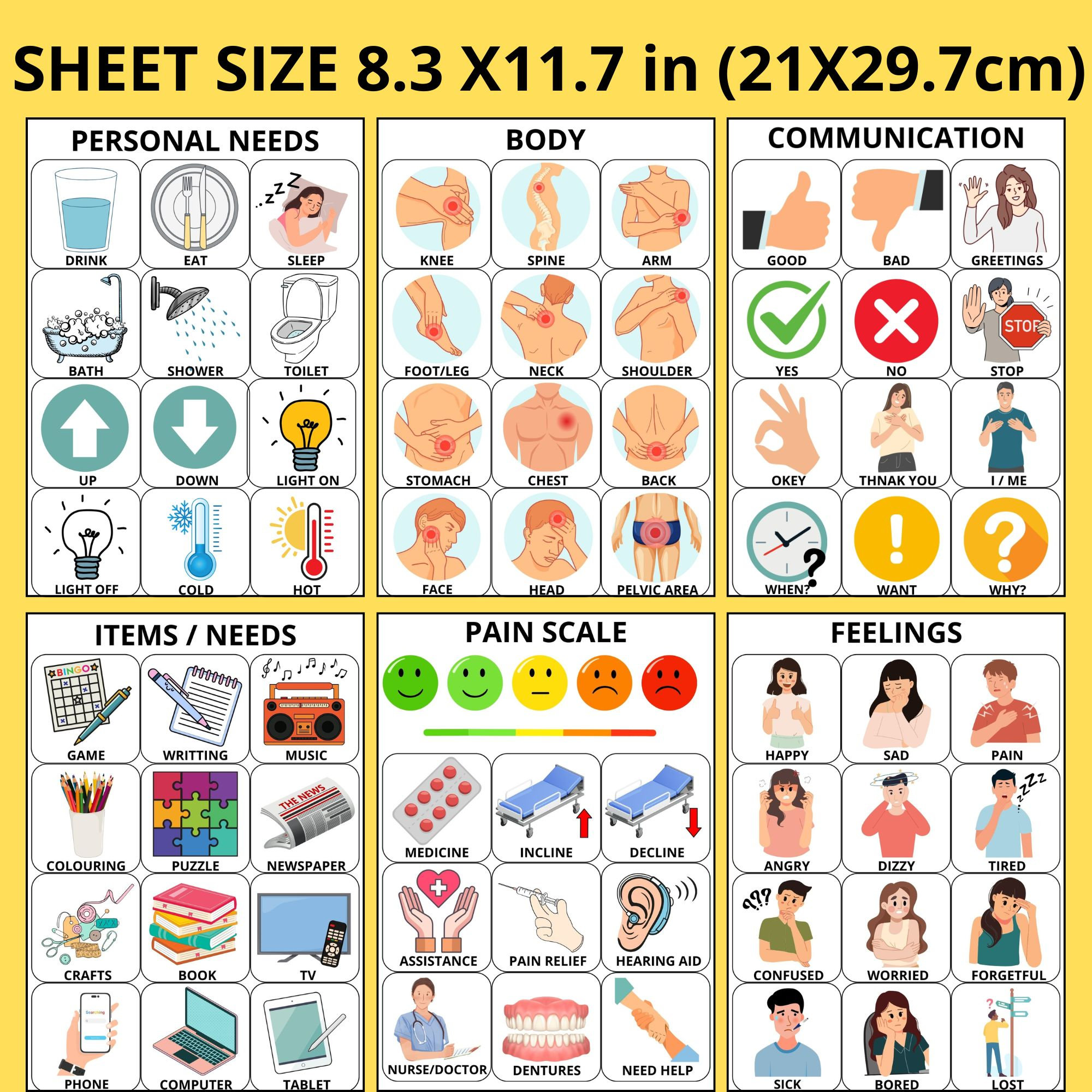 Non Verbal Communication Board for Senior, Visual Aid for Home Care ...