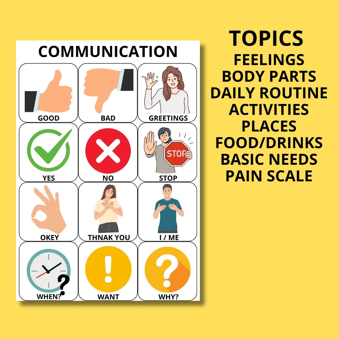 Non Verbal Communication Board for Senior, Visual Aid for Home Care ...