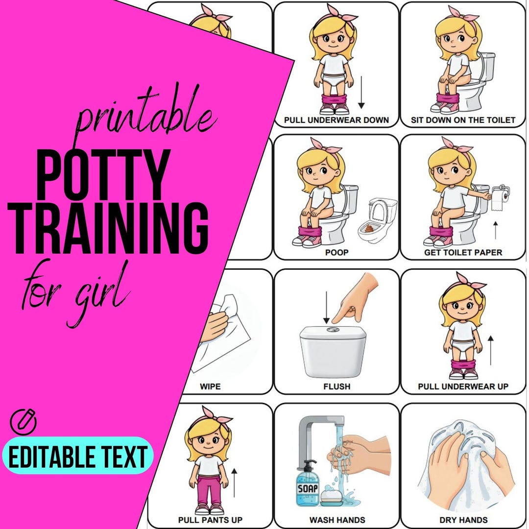 Potty Training Flashcards for Girls, Special Education Visual Aid ...