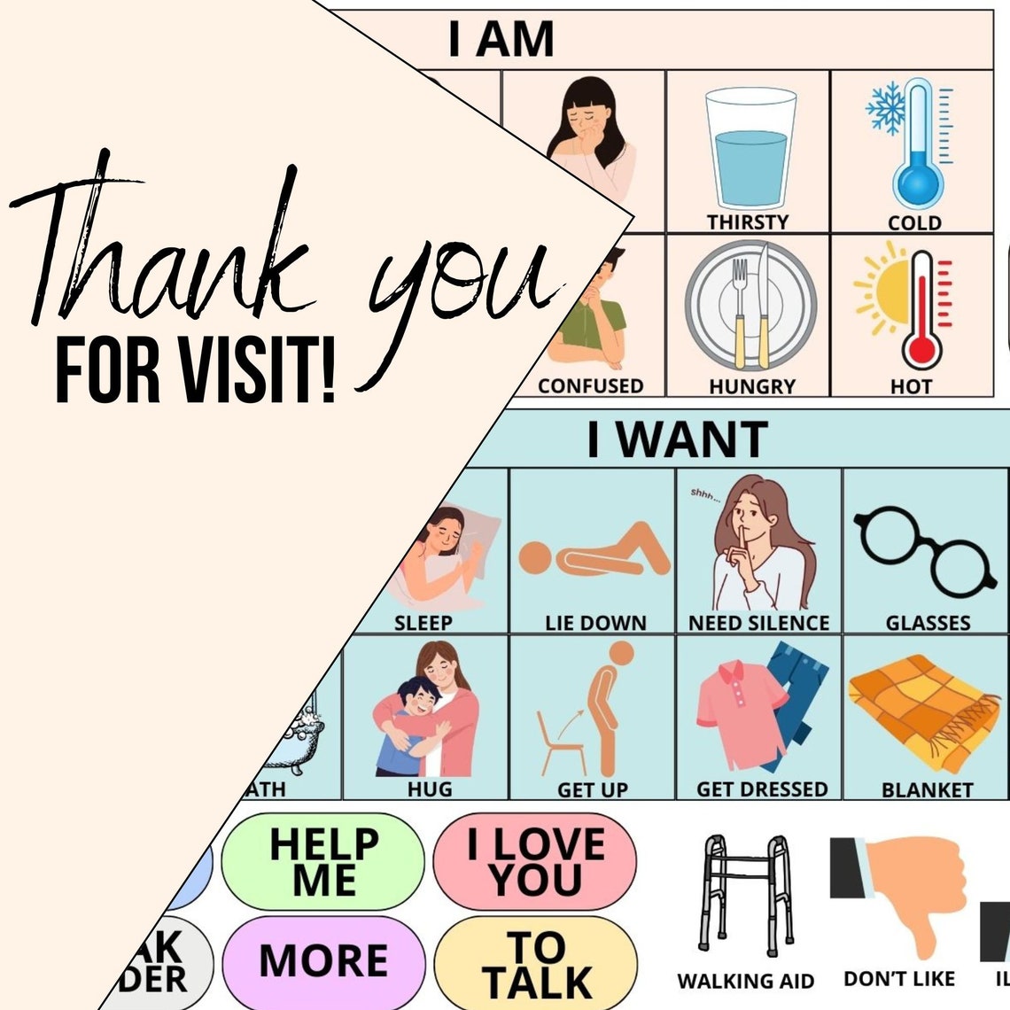 Non Verbal Communication Board for Senior, Visual Aid for Home Care ...