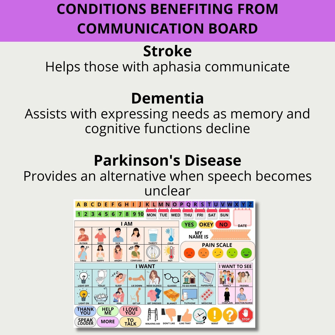 Non Verbal Communication Board for Senior, Visual Aid for Home Care ...