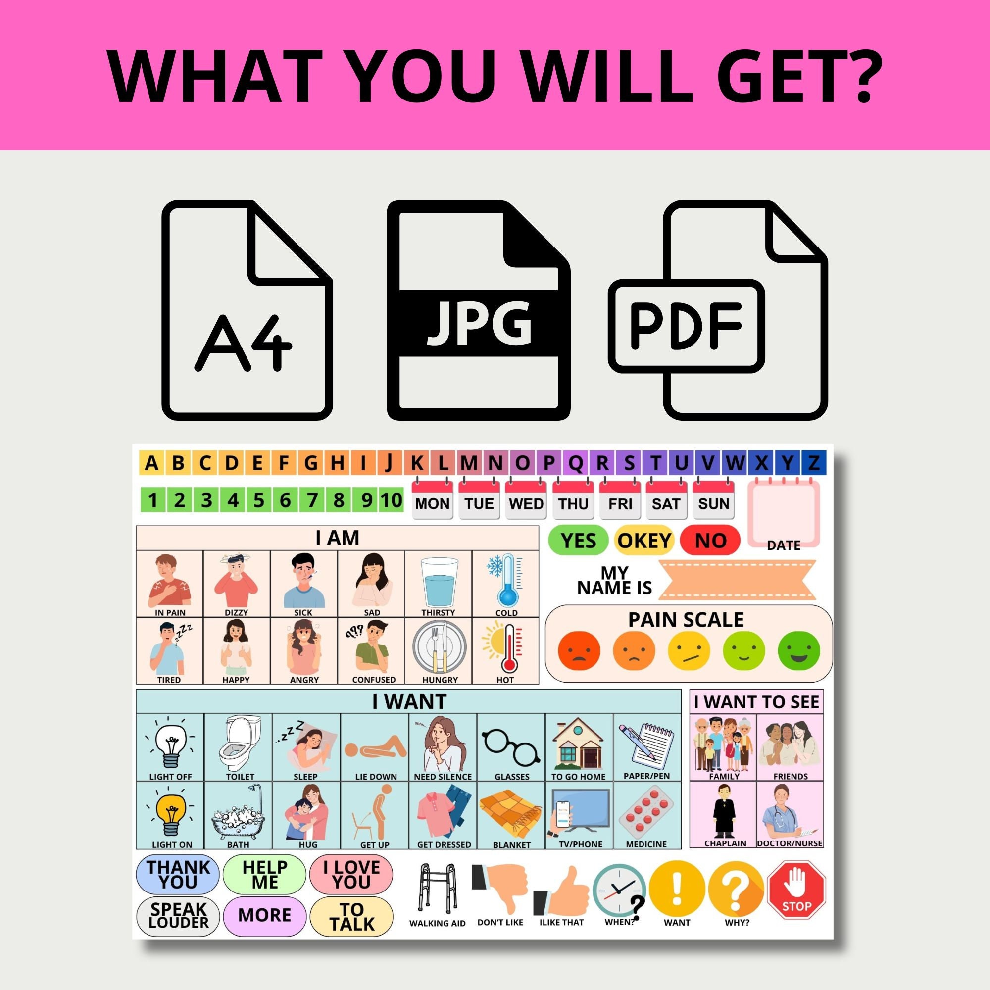 Non Verbal Communication Board for Senior, Visual Aid for Home Care ...