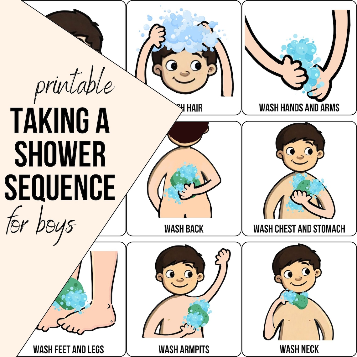 Shower Sequence for Boys, Autism AAC, Communication Visual, Special ...