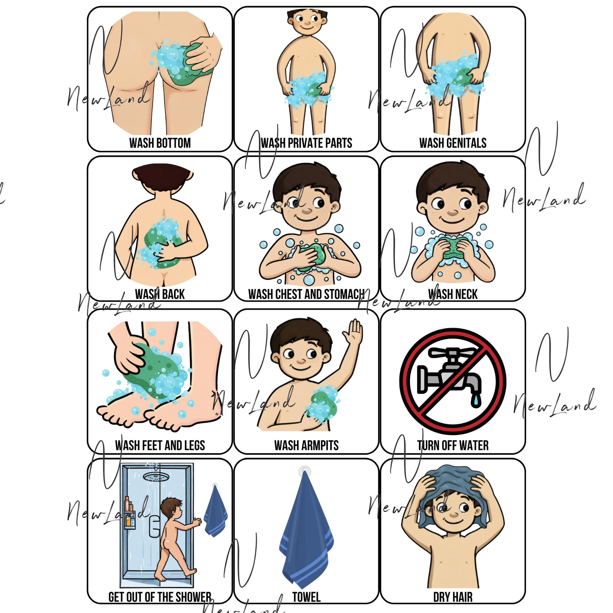 Autism Visual Schedule – Shower Sequence for Boys (printable Editable ...