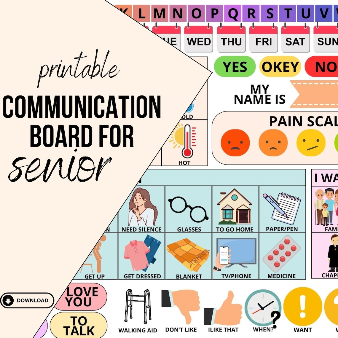 Non Verbal Communication Board for Senior, Visual Aid for Home Care ...