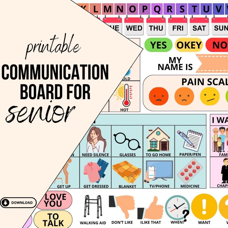 Non Verbal Communication Board for Senior, Visual Aid for Home Care ...