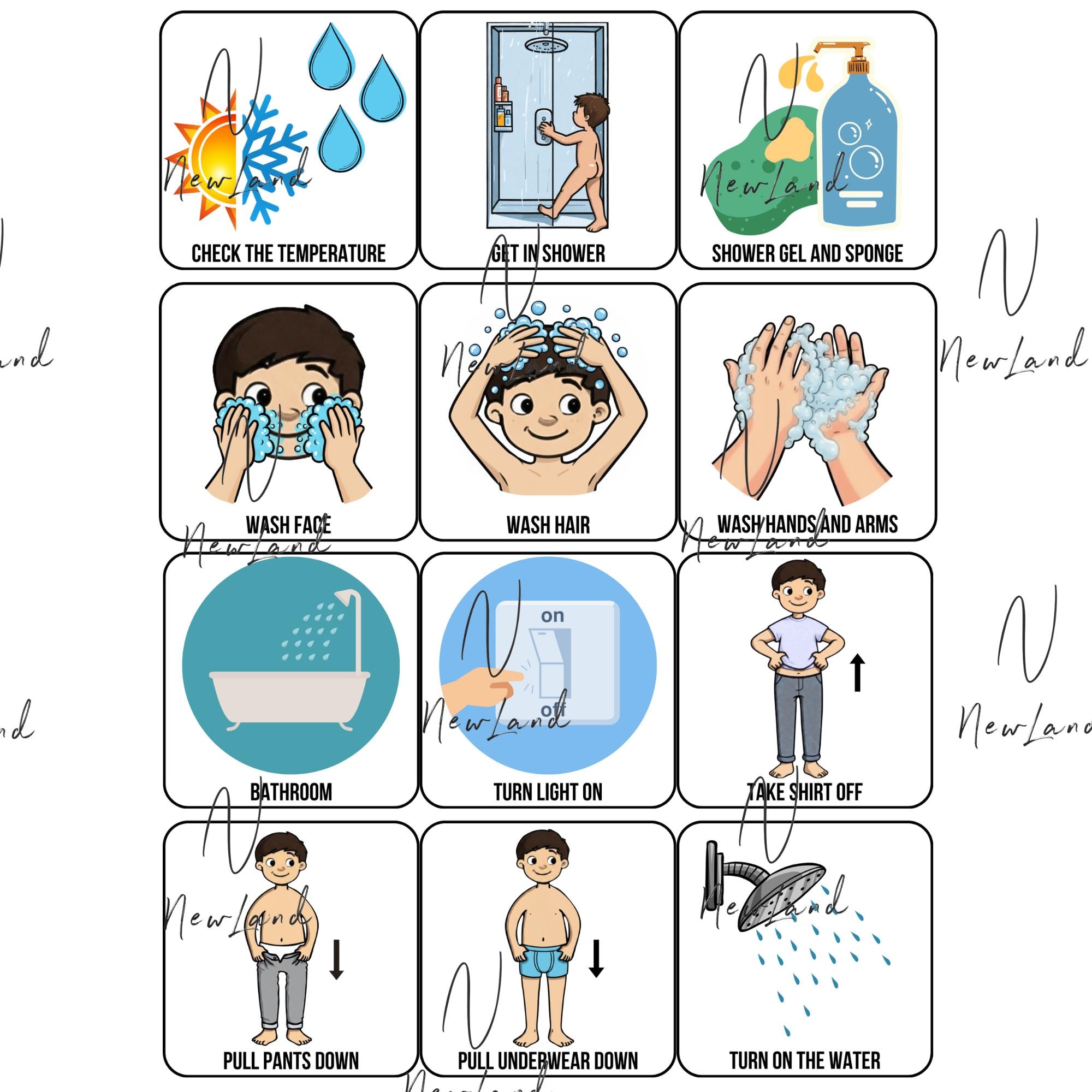 Autism Shower Routine Flashcards for Boys, AAC Communication Visuals ...