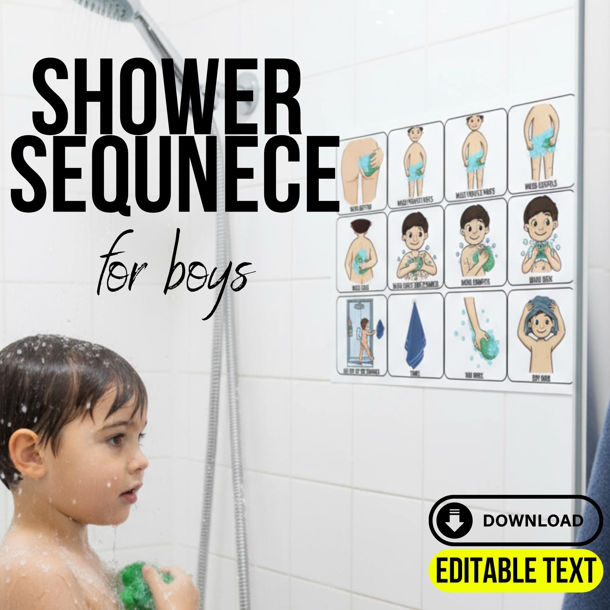 Autism Visual Schedule – Shower Sequence for Boys (printable Editable ...