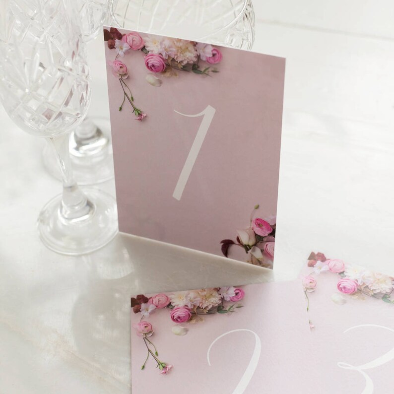 Secret Garden Wedding Table Numbers Pink, Cream, Floral, Botanical ...