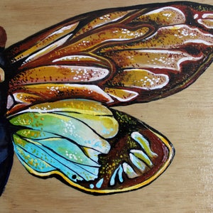 Hand Painted Cicada on Large Wooden Plaque Original Acrylic Colorful ...