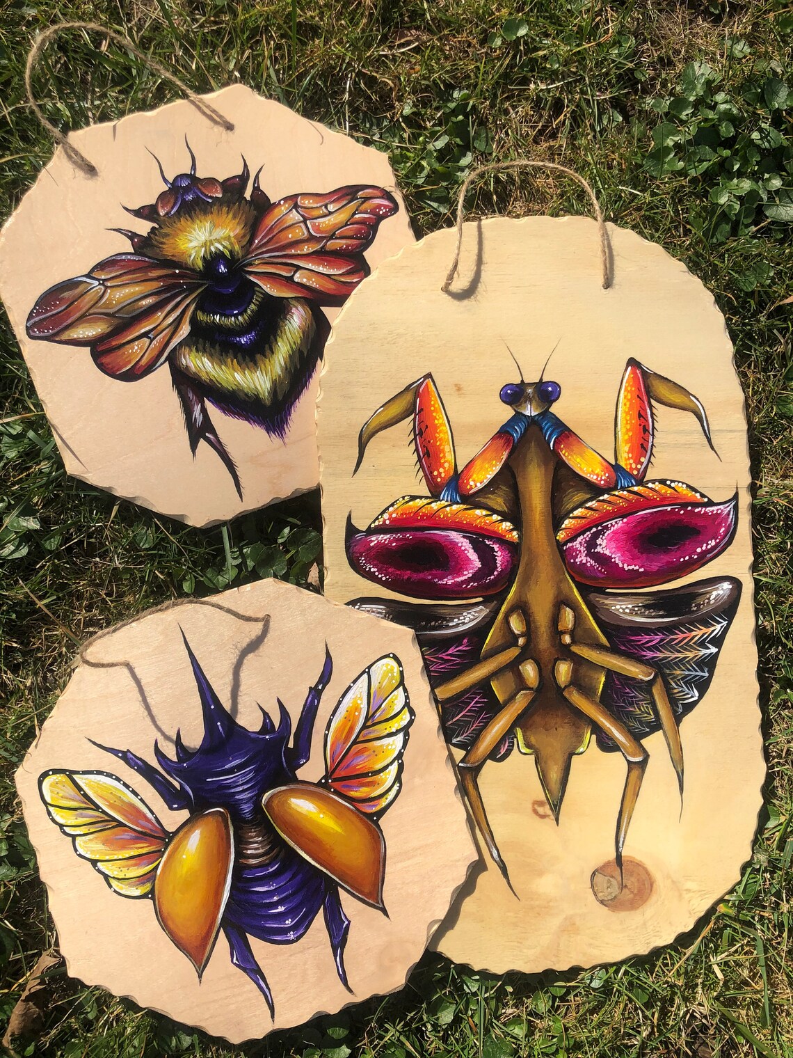 Hand Painted Bumble Bee on Octagon Wood Plaque Original Acrylic Bumble ...