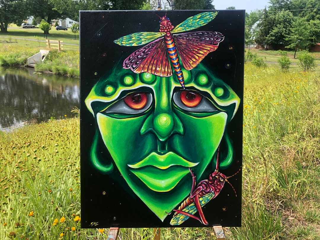 18 X 24 Acrylic Painting Surreal Portrait Milkweed Locust - Etsy