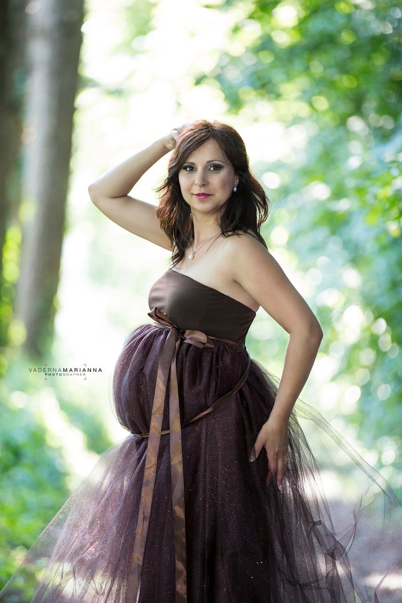 Brown Tulle Maternity Gown Dress For Maternity Photo Shoot Etsy