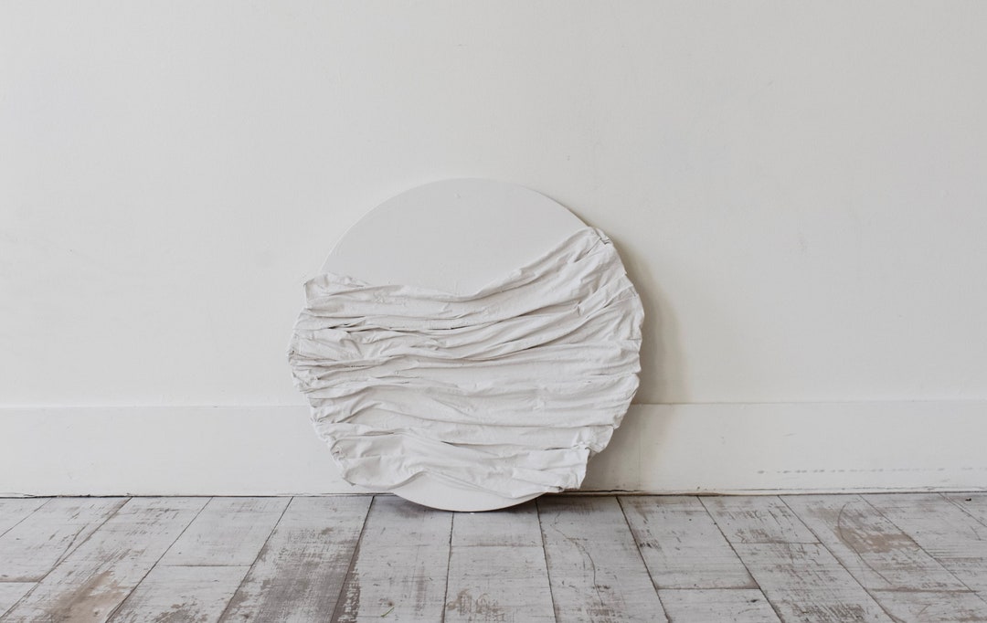 Texture Wall Art White, Circle Plaster and Fabric Neutral Minimalist ...