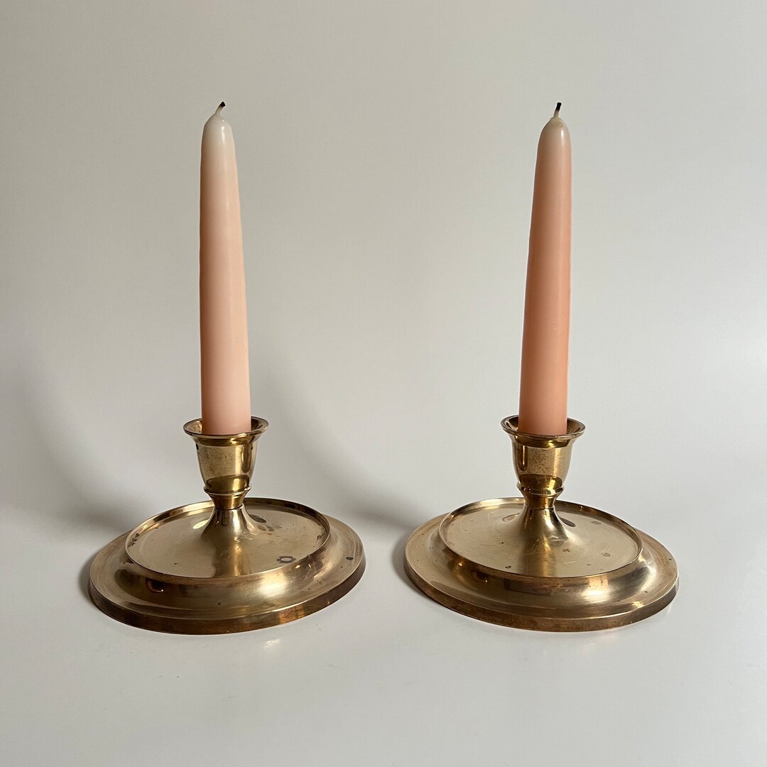Vintage Brass Candlestick Holders, Round Brass Candle Holders, the ...
