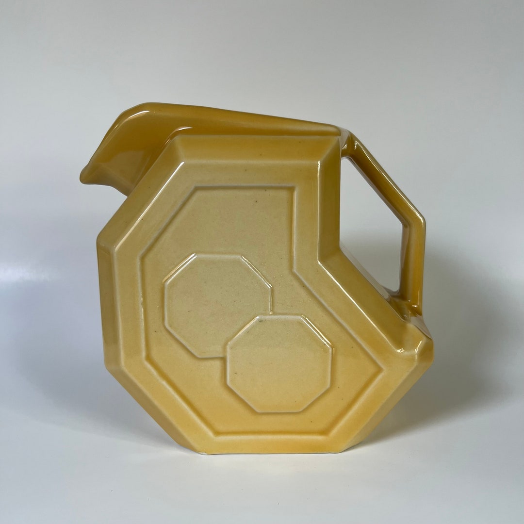 Vintage Yellow Alamo Pottery Pitcher With Geometric Two Octagon Shapes ...