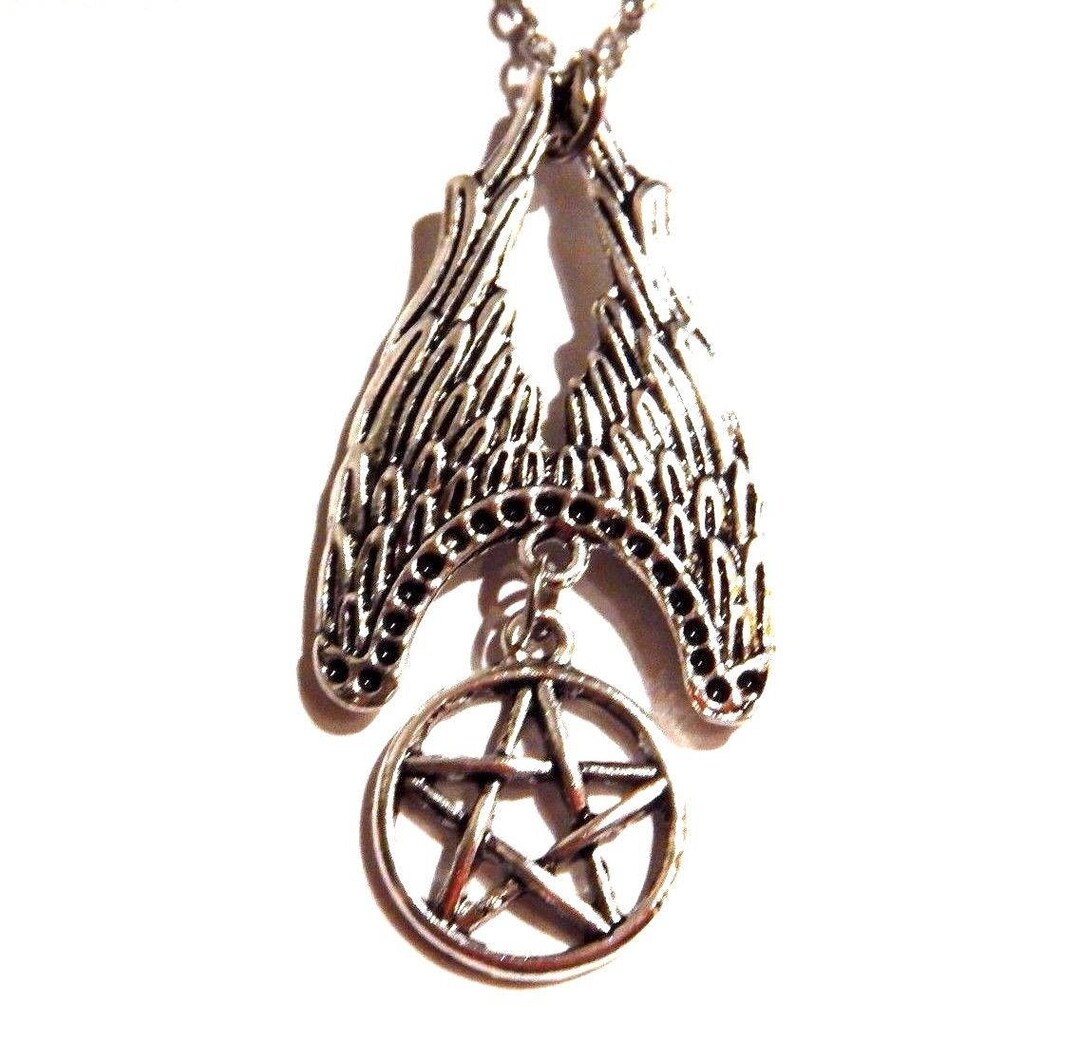 Silver Fallen Angel Wings & Pentagram Pendant on Matching Chain ...