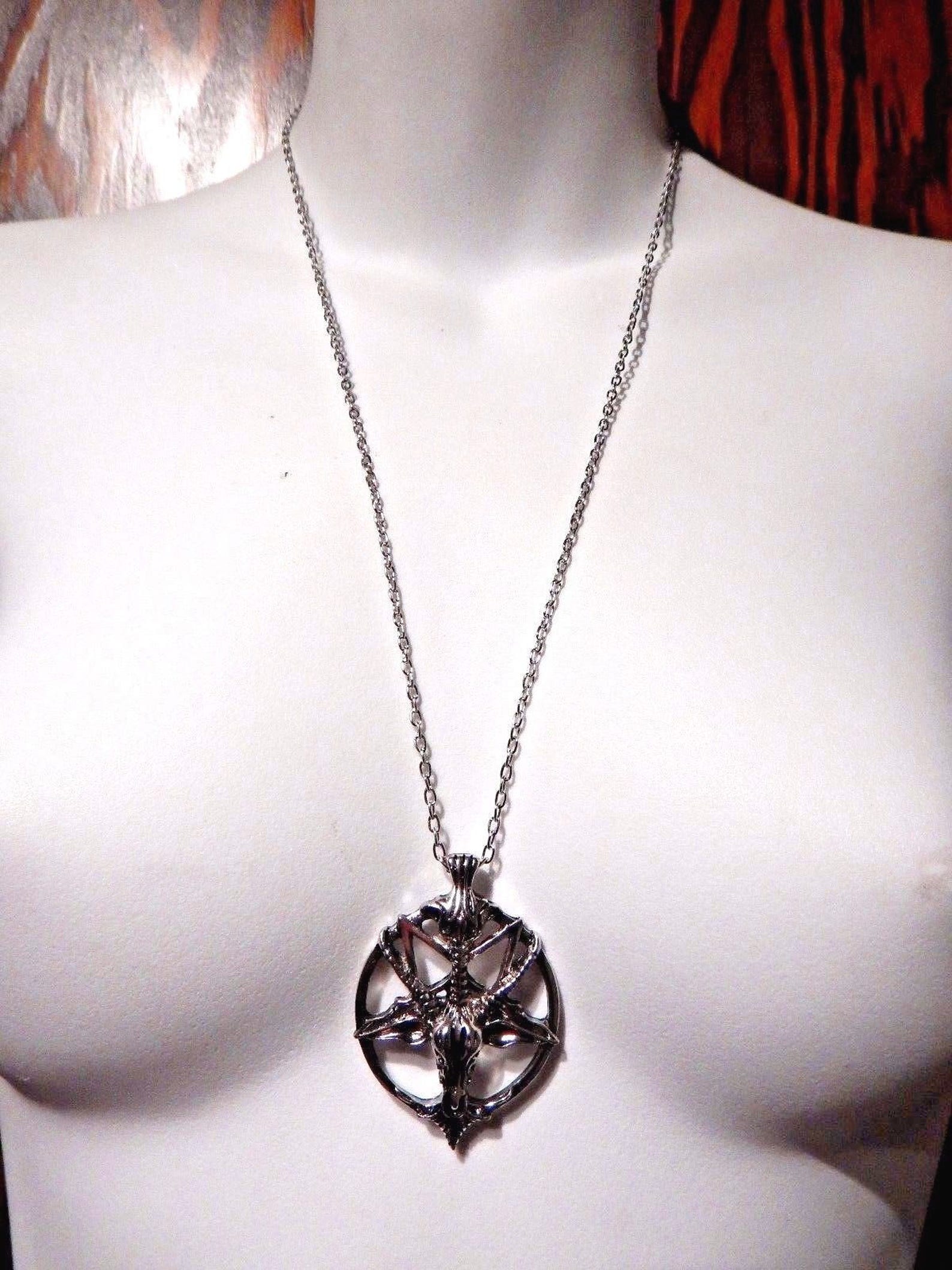 Antiqued Silver Baphomet Goat Head on Inverted Pentagram - Etsy