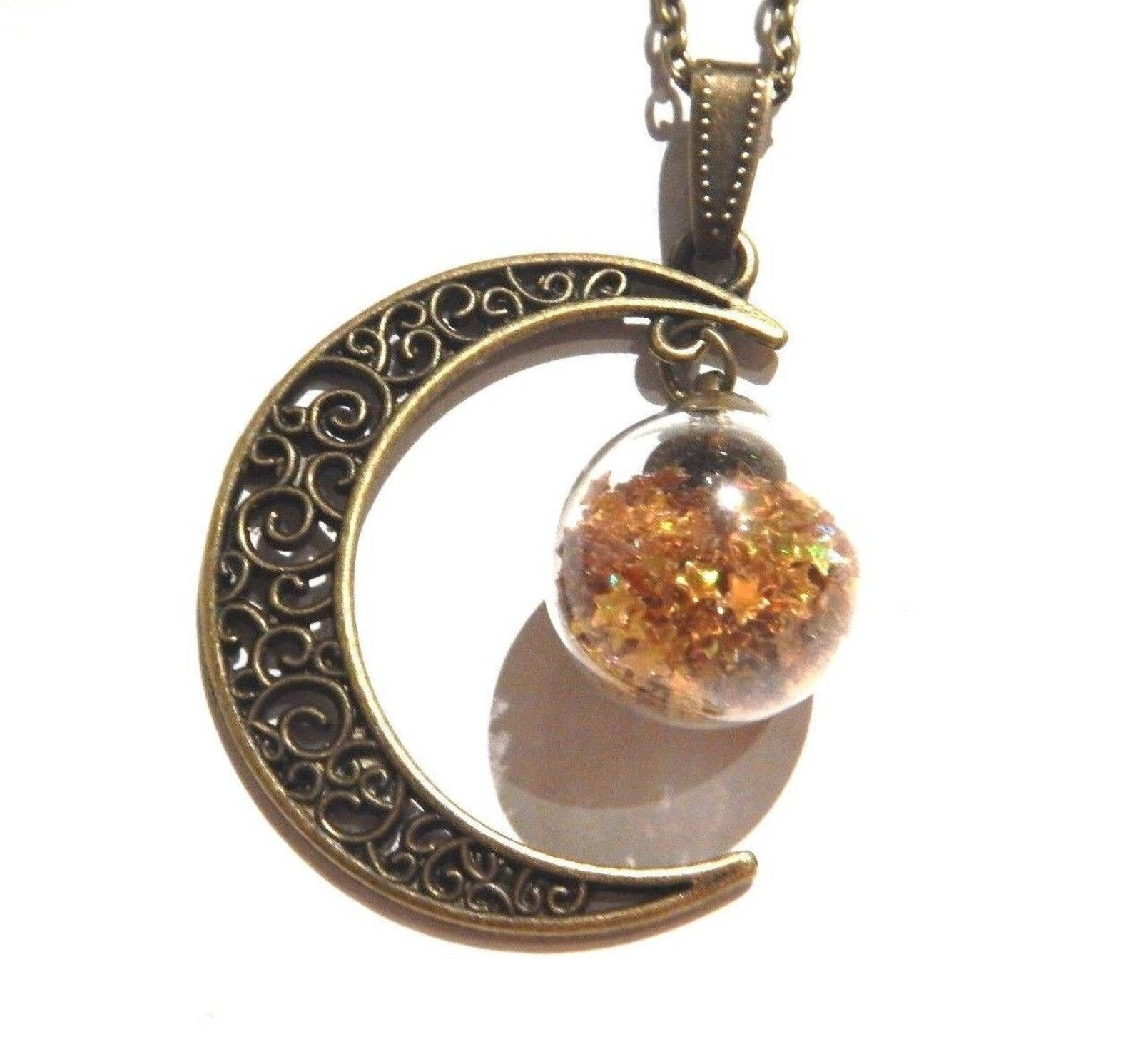 Gold Glitter Captured Stardust Jar & Bronze Filigree Crescent - Etsy