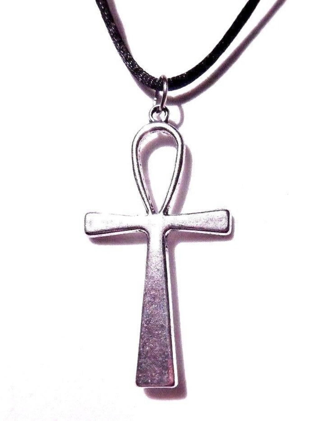 Silvertone Ankh Pendant on Black Cord Necklace Death From - Etsy