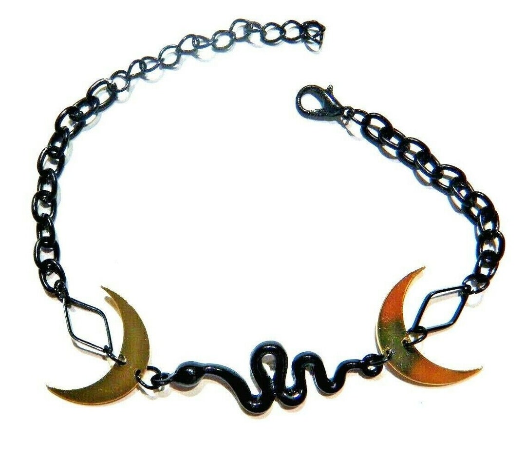 Black Snake & Gold Crescent Moon Phase Bracelet or Anklet Adjusts up to 9.5 13E - Etsy