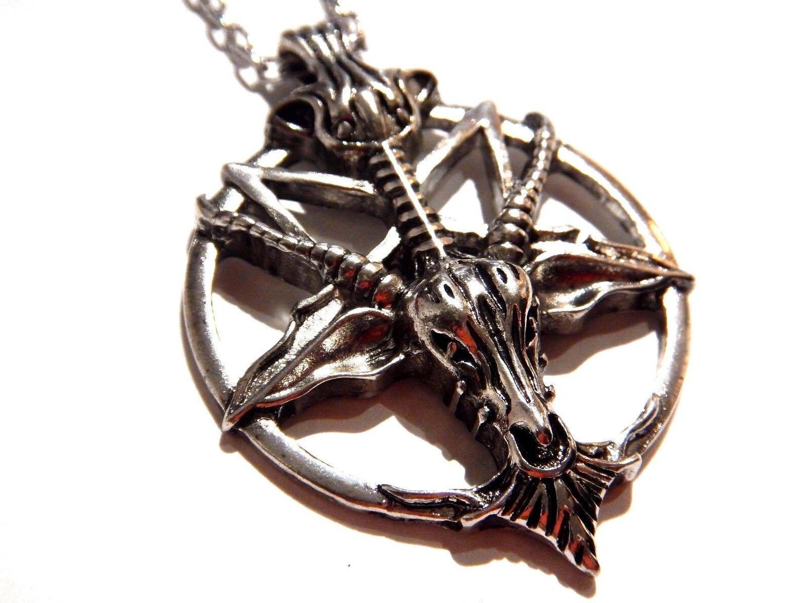 Antiqued Silver Baphomet Goat Head on Inverted Pentagram - Etsy