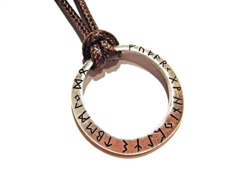 Runic Alphabet Ring Pendant on Brown Faux Leather Cord - Etsy