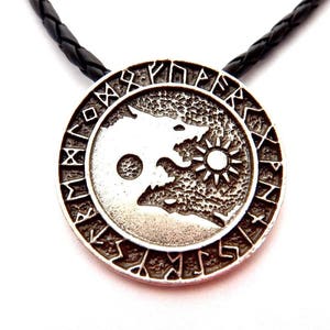 Wolves Yin Yang Pendant on Braided Cord Necklace Wolf Odin Viking Runes ...