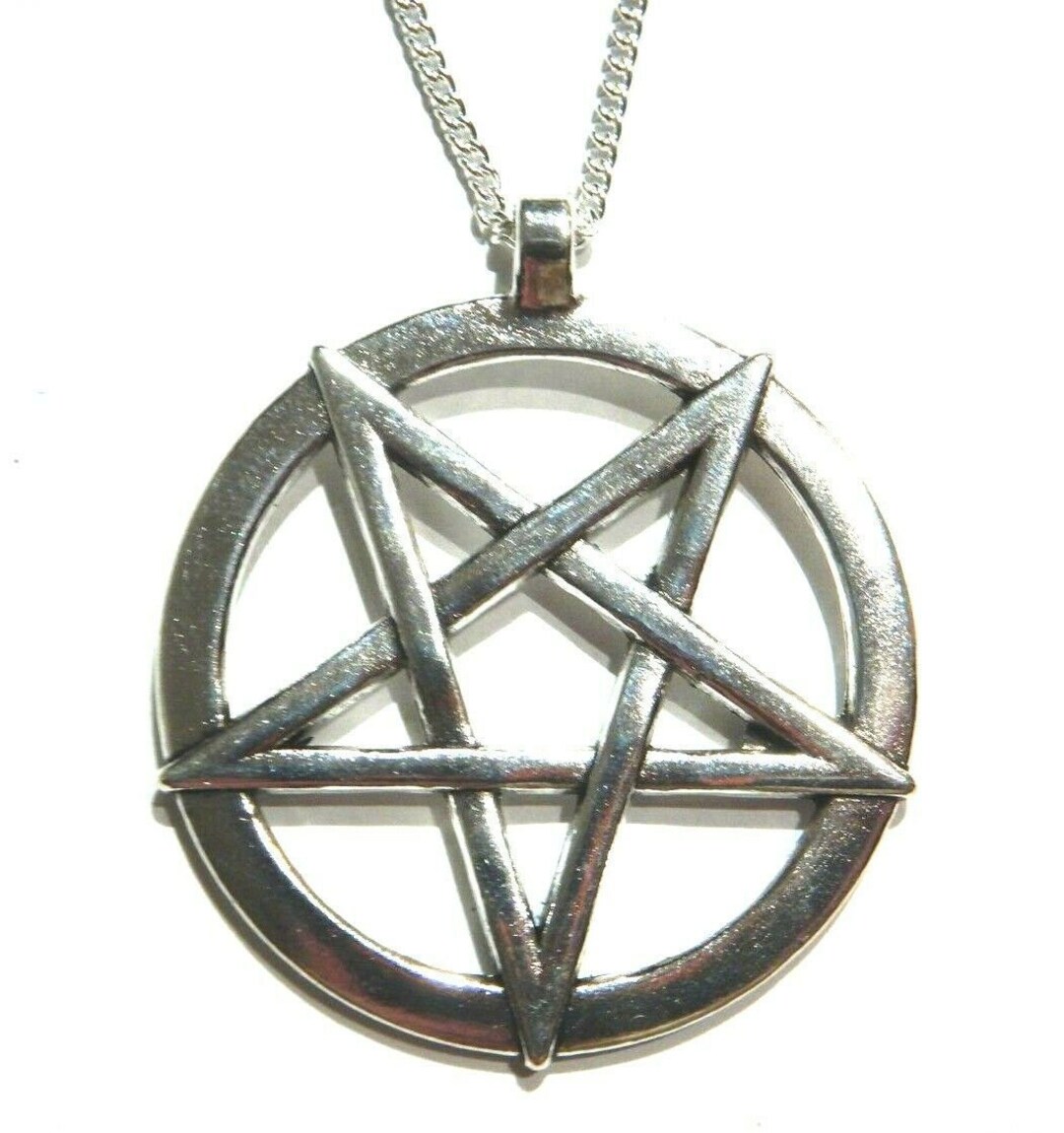 Large Silver-tone Inverted Pentagram Pendant on 24 Chain Unisex ...