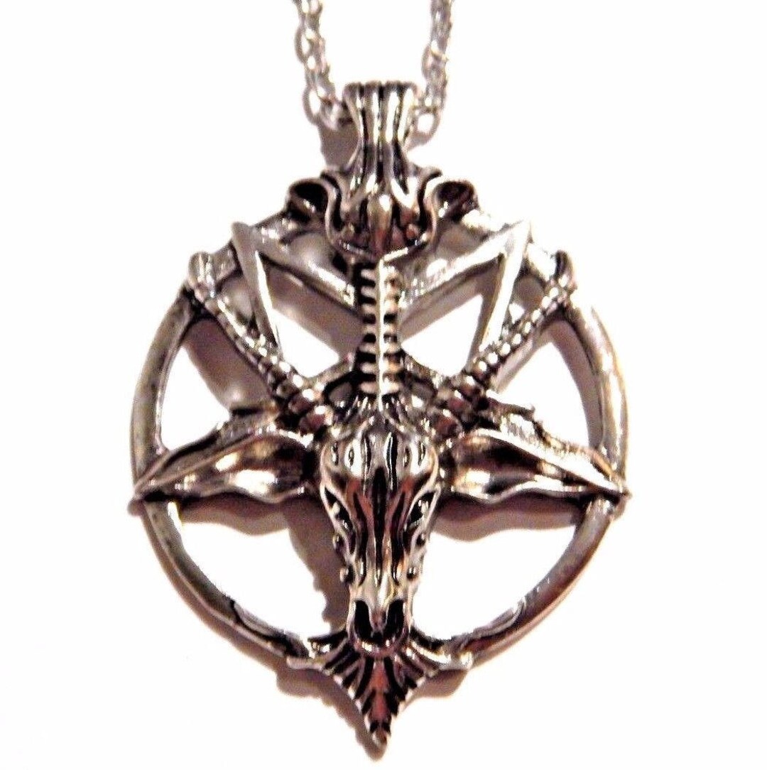 Antiqued Silver Baphomet Goat Head on Inverted Pentagram Necklace 7B - Etsy
